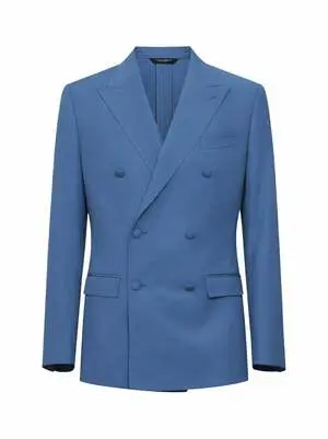 Dolce & Gabbana Avio Blue Wool Poplin Double-breasted Jacket - Multicolor