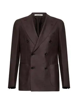 Tagliatore Dark Brown Silk And Wool Vesuvio Double-breasted Blazer - Multicolor