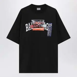 Balenciaga Bumper Stickers Medium-fit Cotton T-shirt - Black