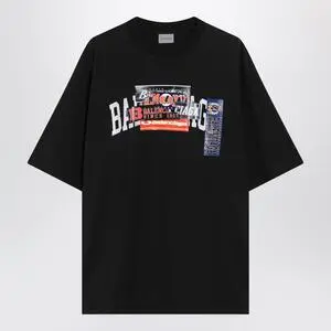 Balenciaga Bumper Stickers Medium-fit Cotton T-shirt - Black