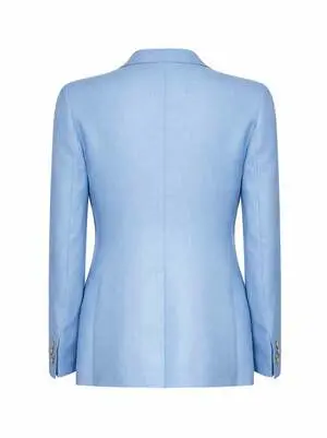 Tagliatore Light Blue Wool And Silk And Linen Double-breasted Blazer