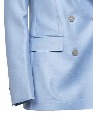Tagliatore Light Blue Wool And Silk And Linen Double-breasted Blazer