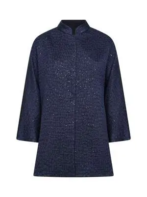 Giorgio Armani Navy Blue Sequined Viscose Blend Single-breasted Jacket - Multicolor