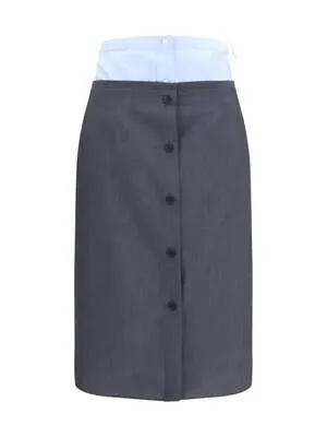 Prada Double-layer Midi Skirt In Cotton And Linen - Gray