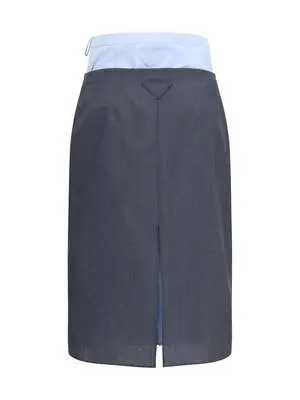 Prada Double-layer Midi Skirt In Cotton And Linen