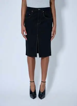 Saint Laurent Denim Midi Skirt - Black