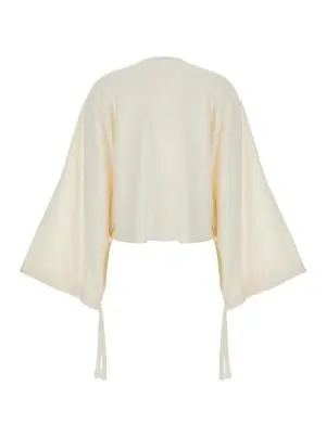 Max Mara Frais” Round Neck Sweater With Wide Sleeves In Wool - White