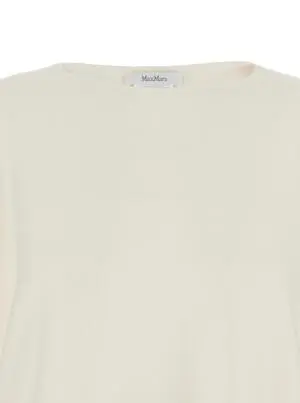 Max Mara Frais” Round Neck Sweater With Wide Sleeves In Wool - White