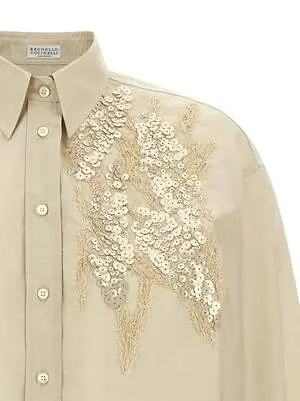 Brunello Cucinelli Sequin Embroidery Shirt - Cream