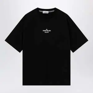 Stone Island Cotton T-shirt With Logo Prints - Black