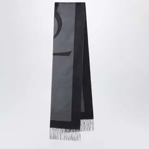 Saint Laurent Cassandre Jacquard Silk Scarf In Dark Grey - Gray