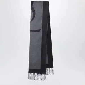 Saint Laurent Cassandre Jacquard Silk Scarf In Dark Grey - Gray