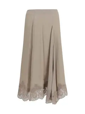 P.a.r.o.s.h Silk Blend Midi Skirt With Lace Hem - Cream