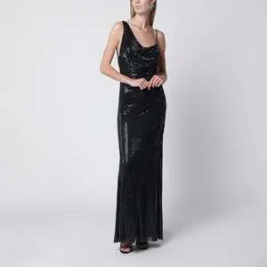 SELF-PORTRAIT Draped Rhinestone-embellished Maxi Dress - Black