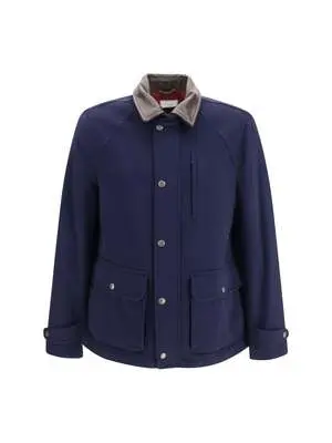 Brunello Cucinelli Virgin Wool Jacket With Nappa Inserts - Blue