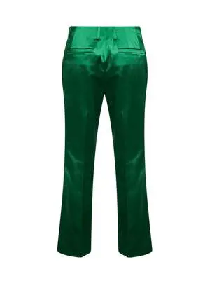 Dries Van Noten Green Satin Bootcut Trousers