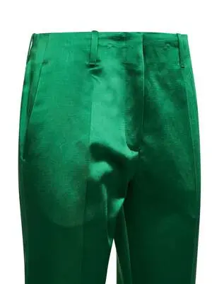 Dries Van Noten Green Satin Bootcut Trousers
