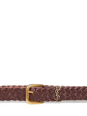 Saint Laurent Burnt Chocolate Woven Leather Cassandre Belt