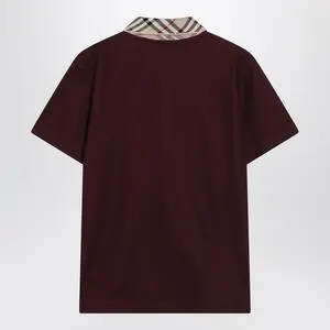 Burberry Cotton Polo Shirt With Check Collar In Vineyard - Red
