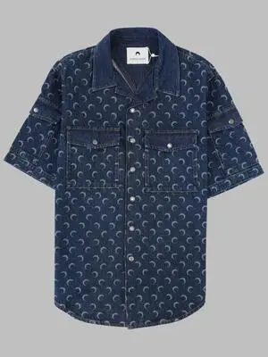 MARINE SERRE Camicia In Denim Con Stampa All Over - Blue