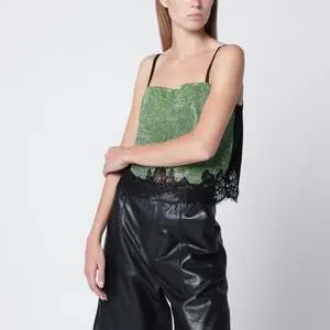 SELF-PORTRAIT Crystal-embellished Metallic Knit Top - Green