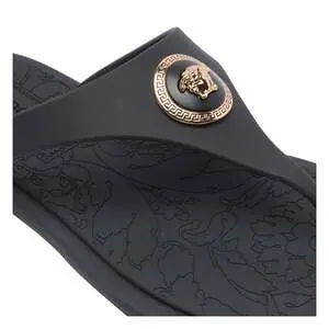 Versace Alia Rubber Flat Sandals - Black