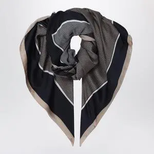Saint Laurent Cassandre Striped Silk Charmeuse Stole, Navy/ivory - Blue