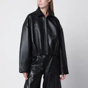 ROTATE BY BIRGER CHRISTENSEN Cropped Leather Jacket - Black
