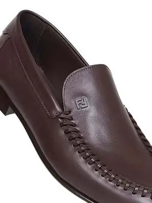 Fendi Dark Brown Leather Braided Loafers