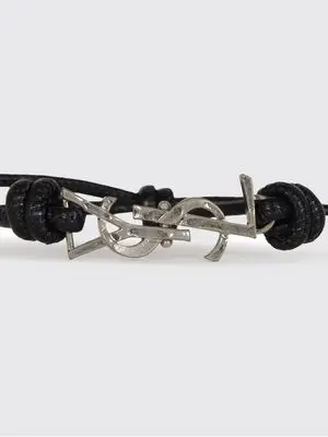 Saint Laurent Cassandre Leather And Brass Bracelet - Black