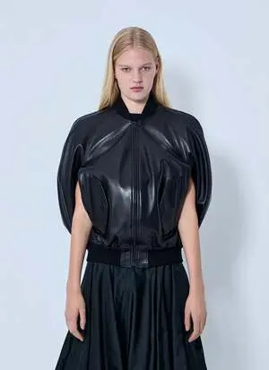 Balenciaga Structured Leather Bomber Jacket - Black