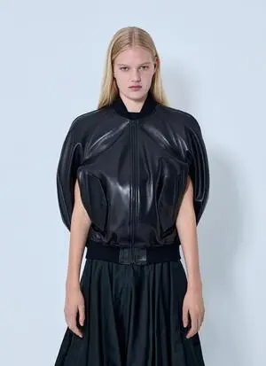 Balenciaga Structured Leather Bomber Jacket - Black