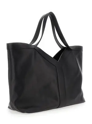 Saint Laurent Tote Bag With Two Top Handles And Hook Closure In Leather - Black