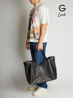 Saint Laurent Tote Bag With Two Top Handles And Hook Closure In Leather - Black