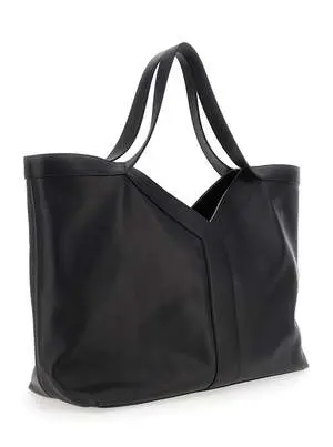 Saint Laurent Leather Tote Bag With Hook Closure - Black