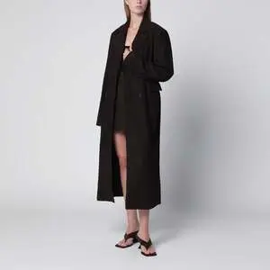 ROTATE BY BIRGER CHRISTENSEN Dark Double-breasted Suede Coat - Brown
