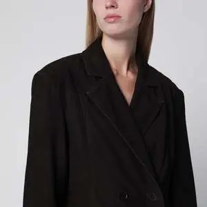 ROTATE BY BIRGER CHRISTENSEN Dark Double-breasted Suede Coat