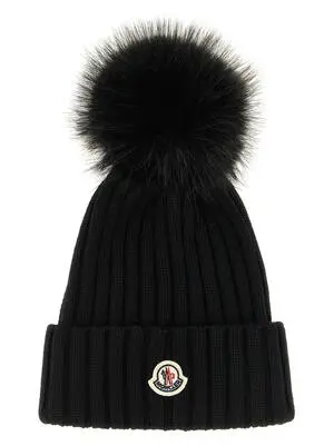 Moncler Pompon Wool Beanie - Black