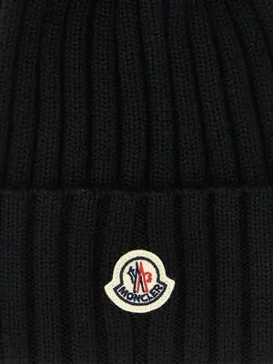 Moncler Pompon Wool Beanie - Black