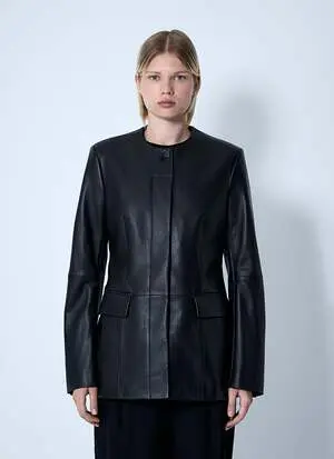 TOTEME Collarless Leather Jacket - Black