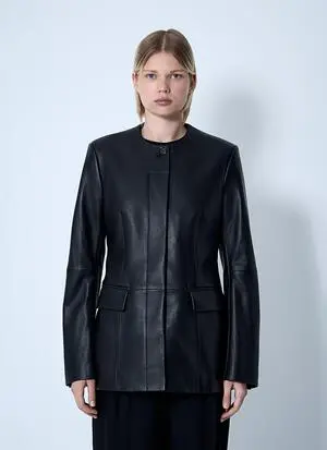 TOTEME Collarless Leather Jacket - Black