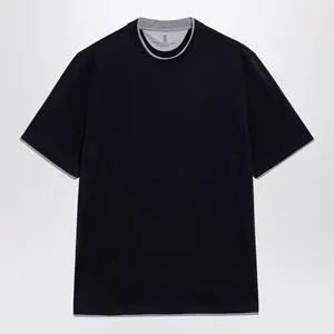 Brunello Cucinelli Crew-neck Cotton Jersey T-shirt With Faux Layering, Cobalt - Blue