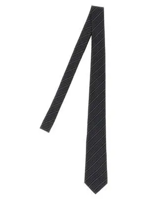 Saint Laurent SAINT LAURENT Silk Striped Tie Gray