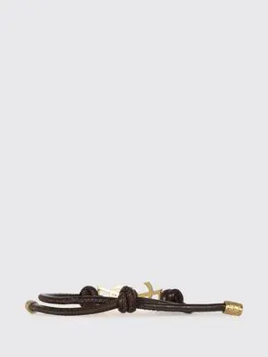 Saint Laurent Cassandre Leather And Brass Bracelet