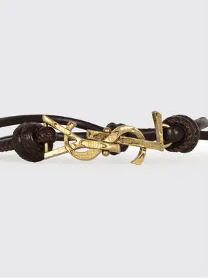Saint Laurent Cassandre Leather And Brass Bracelet