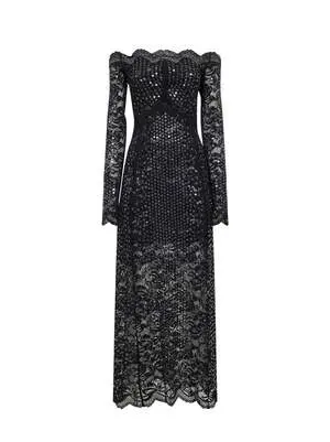 Rabanne Black Embroidered-sequins Stretch Lace Midi Dress - Multicolor