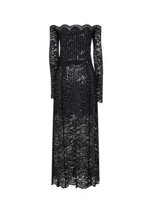 Rabanne Black Embroidered-sequins Stretch Lace Midi Dress - Multicolor