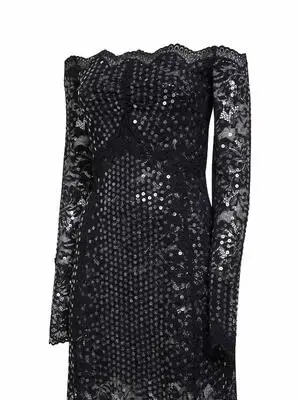 Rabanne Black Embroidered-sequins Stretch Lace Midi Dress - Multicolor