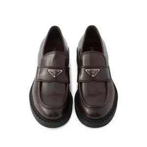 Prada Aged Leather Loafers - Brown