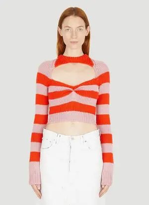 Marni Striped Knit Cut Out Top - Pink